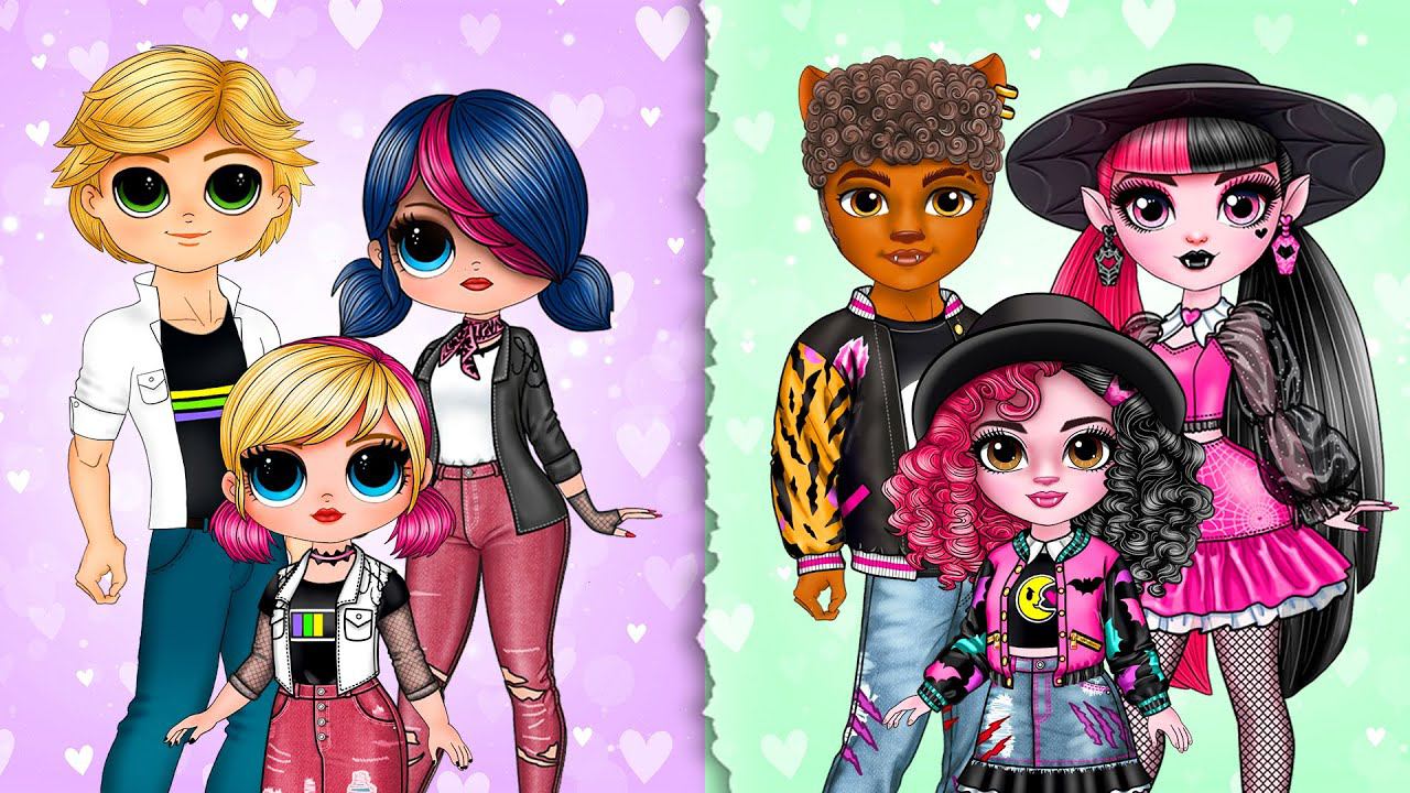 Леди Баг, Эдриан и куклы Монстер Хай стали Родителями | Бумажные Куклы и Сюрпризы