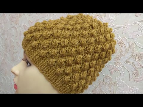 Шапка спицами обьемным узором .Мастер класс для начинающих..mp4