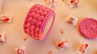 ?Корзинка в стиле Барби ?из трикотажной пряжи с обвязкой донышка