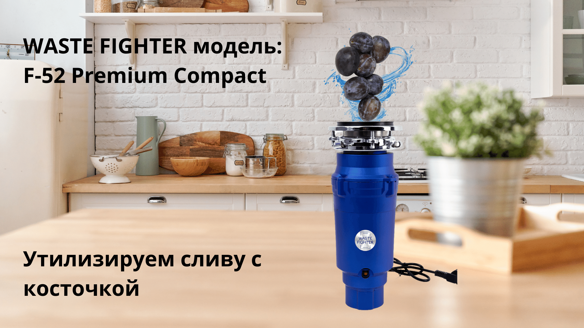 WASTE FIGHTER модель: F-52 Premium Compact, перемалывает сливу с косточкой без остатка.