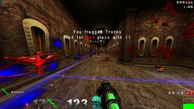 Quake 3 arena 4k, mod RUNO, Railgun, мясо, сложность 5, карта arena110