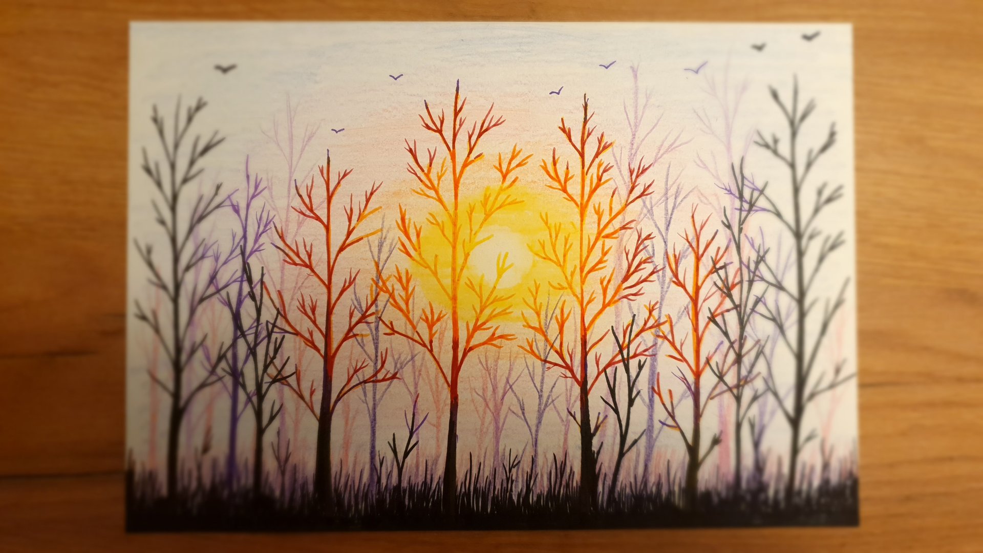 ПРОСТЫЕ РИСУНКИ!!! Пейзаж! Закат! Лес!