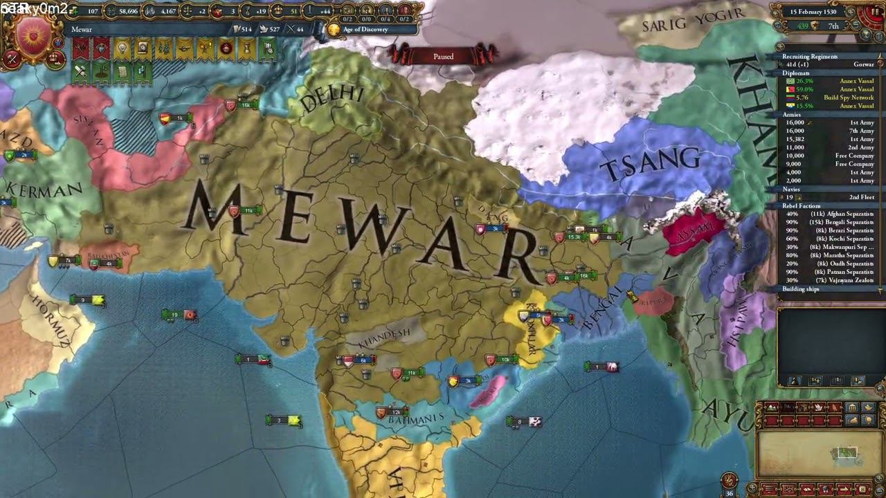 Europe Universalis IV 1.35.6 Mewar. Часть 9. 1530-1545. Минус Бенгал и Дели.