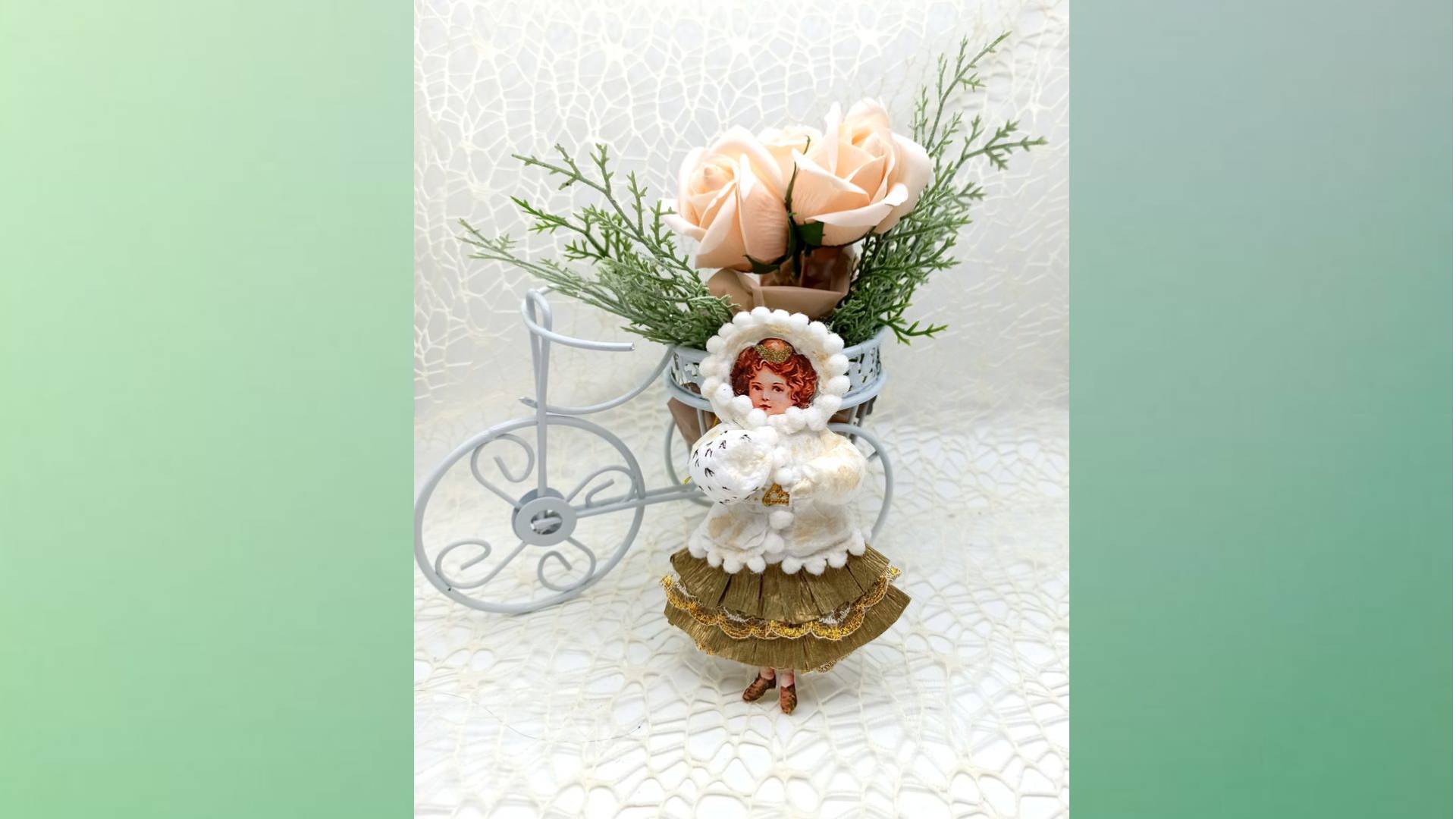 Викторианская елочная игрушка Леди с муфтой. Обзор работы.