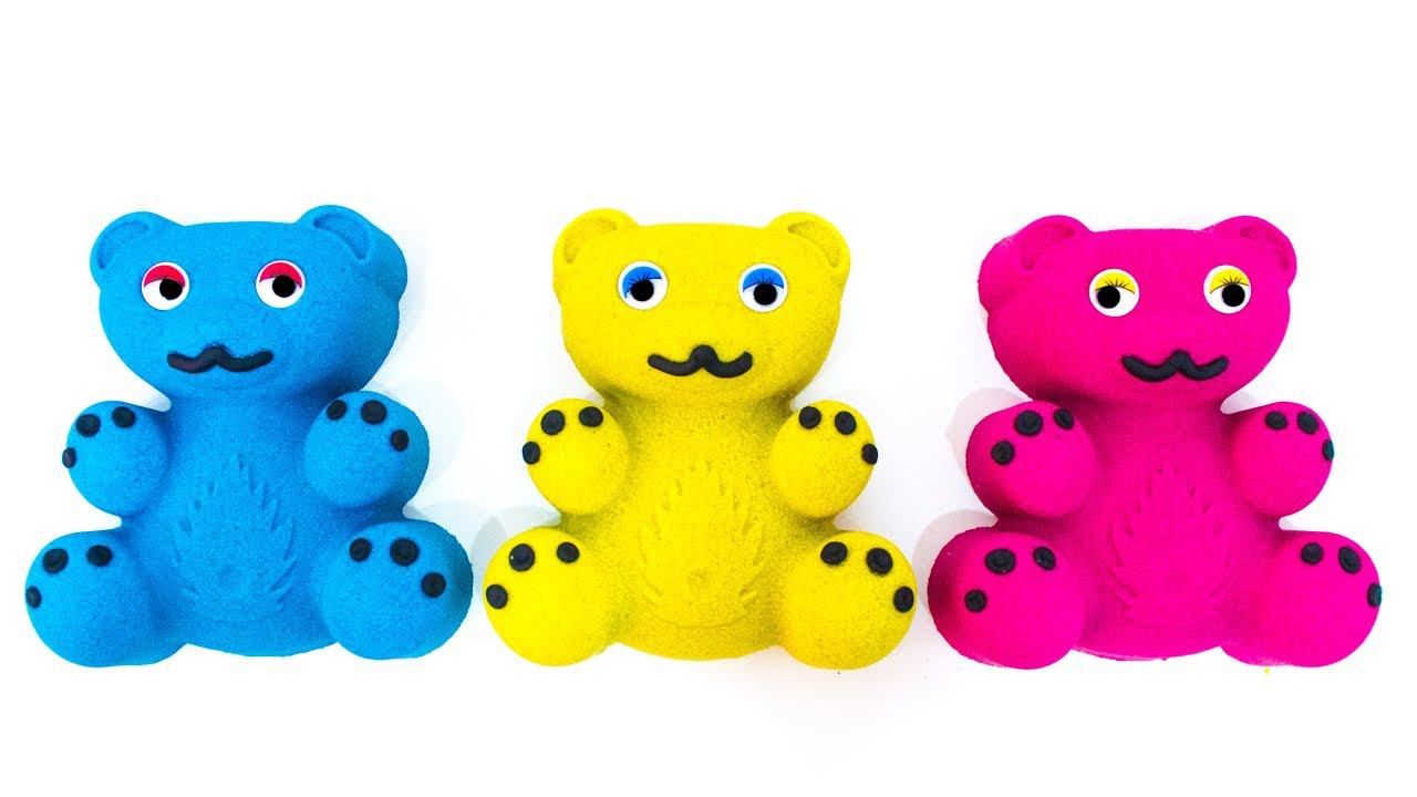 Мишки из Кинетического Песка - Учим Цвета и Учимся Считать с игрушками из мультиков