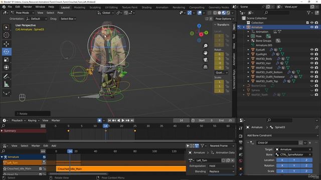 4. Creating the Crouch turn left 90 animation