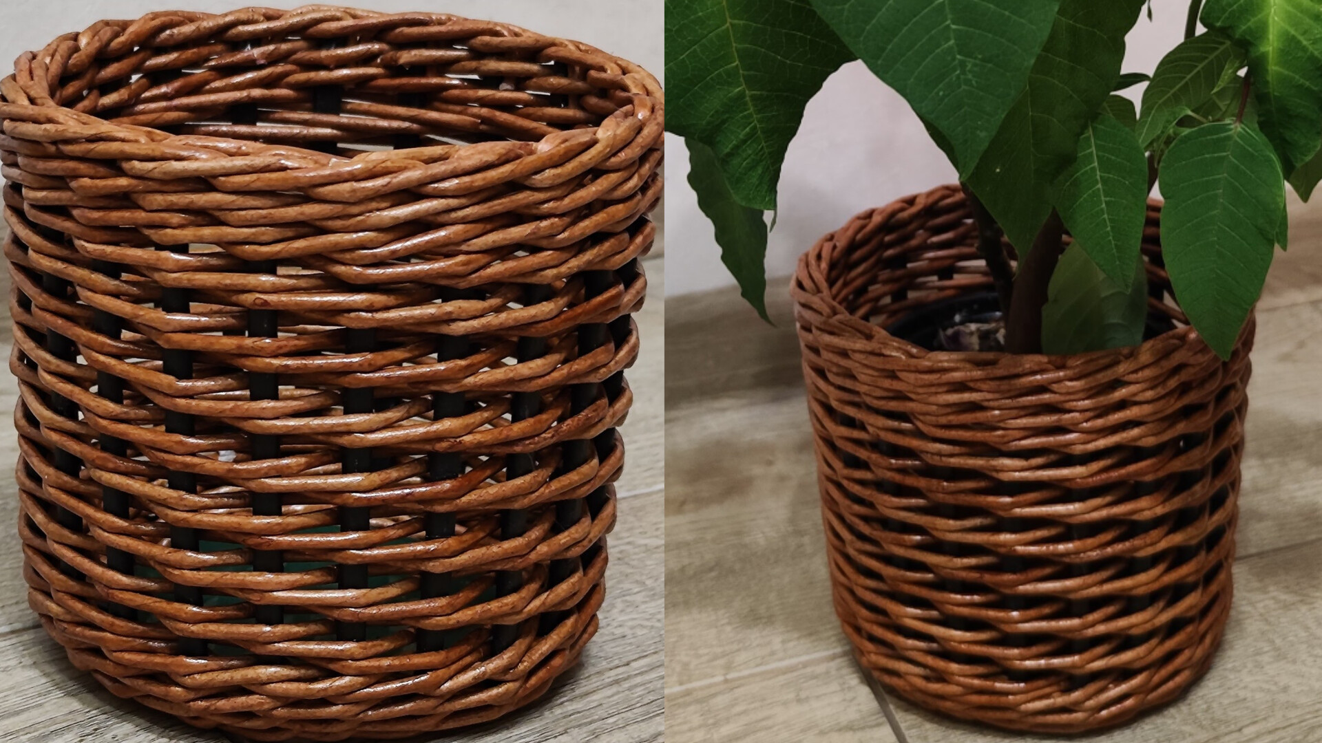 МК. Кашпо из бумажной лозы. #265