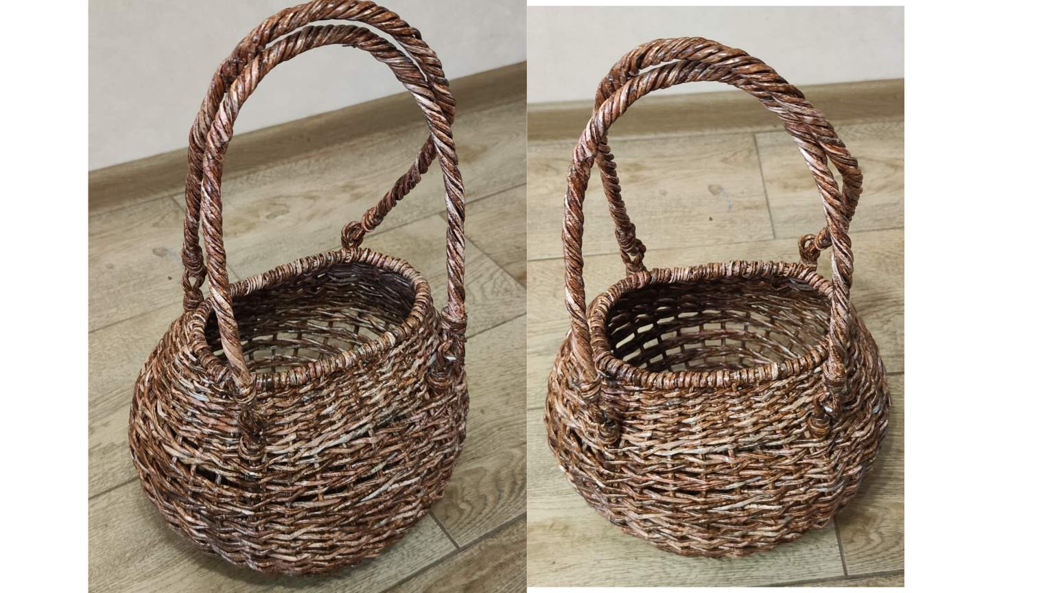 МК. Корзина с длинным ручками из бумажной лозы. #242