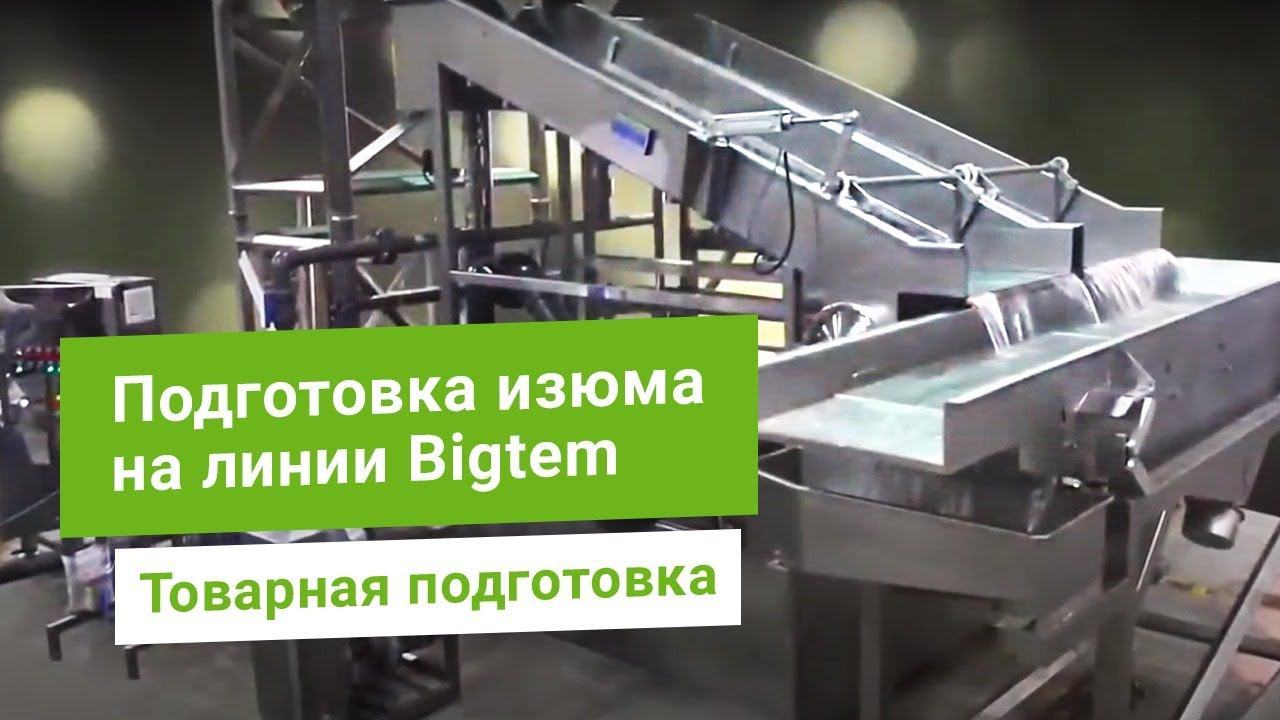 Промышленная линия обработки изюма и чернослива. Товарная подготовка: мойка, очистка, расфасовка.