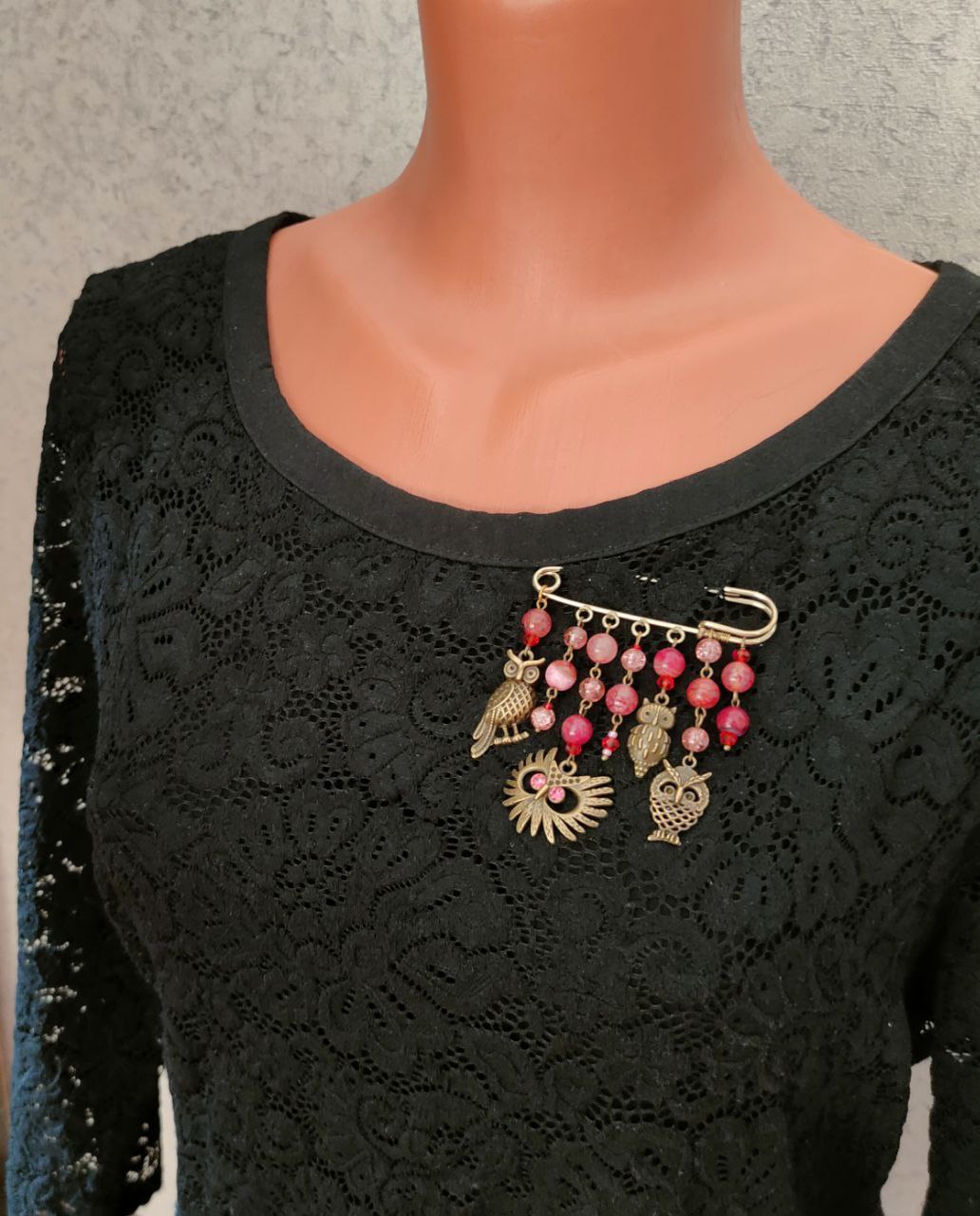 Брошь-булавка "Совушки"