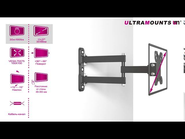 UltraMounts UM896. Установка телевизора с  помощью наклонно-поворотного кронштейна UM896