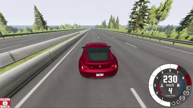 BeamNG Drive Перекрытый автобан, Столковение с бетонными блоками! (BMW Z4 M) Мод патруль!