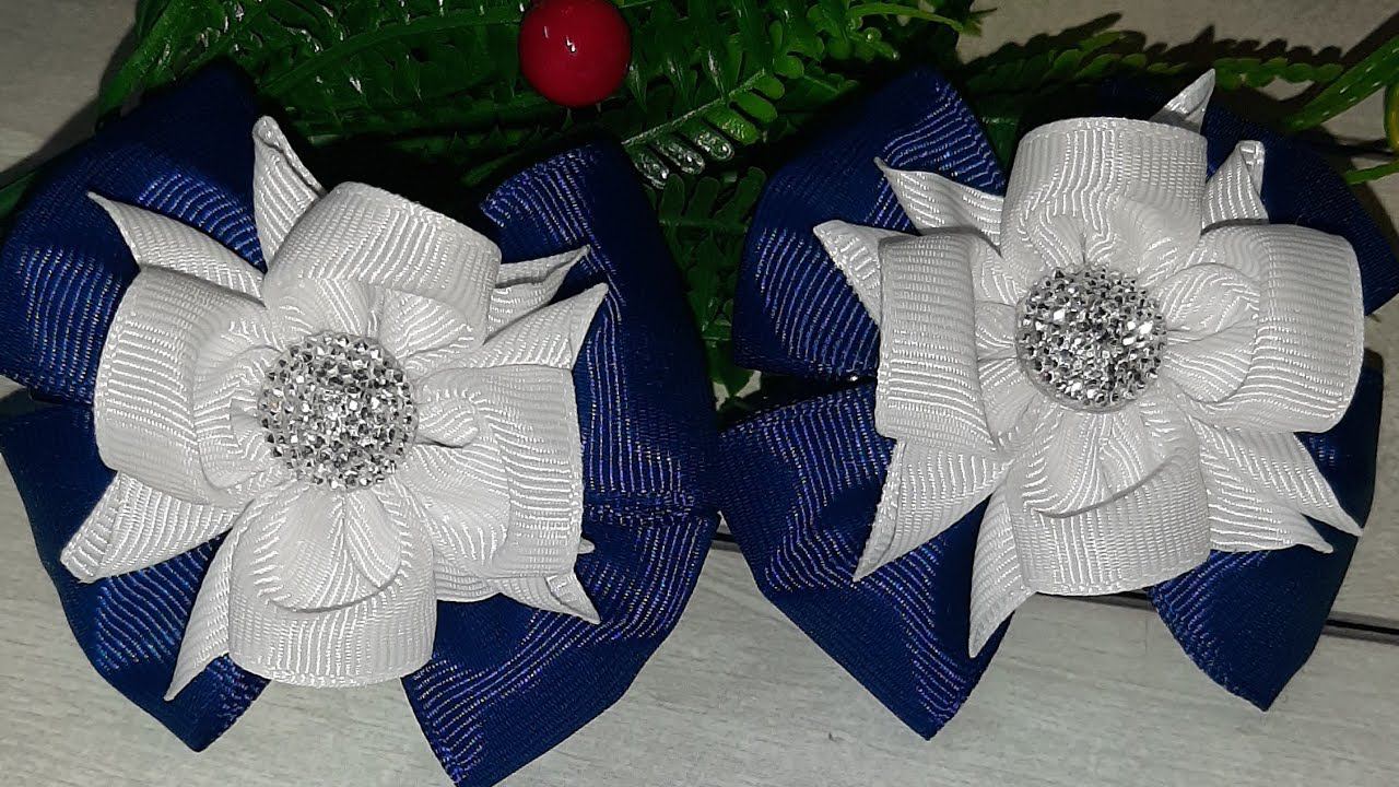 МК. Школьные бантики на заколке из репсовой ленты 4 см. своими руками.