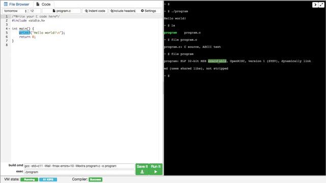 Compile a C program automatically on Weblinux