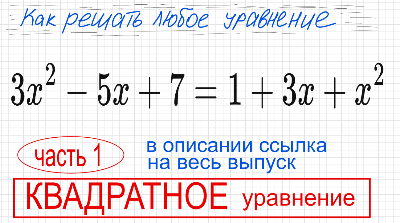 №1.8 Квадратное уравнение 3x^2-5x+7=1+3x+x^2 Упростить, Дискриминант, теорема Виета