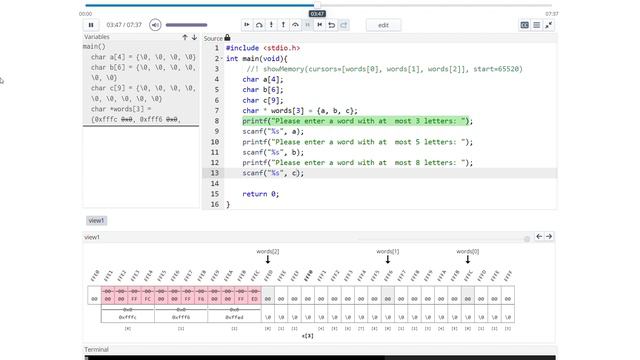Store strings in arrays using pointers