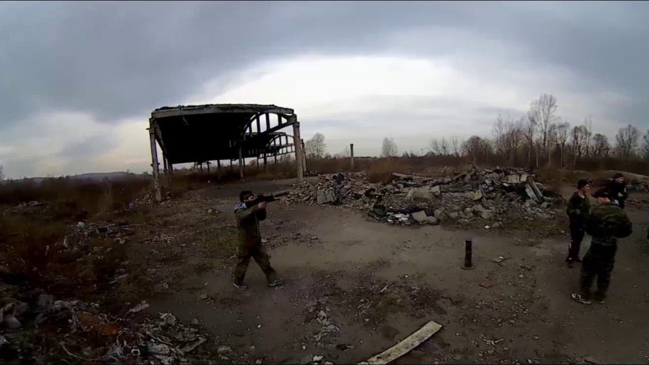 VR 360 video  Лазертаг, лазерный бой, квазар. Новокузнецк. Развалины пивзавода в Заводском районе.