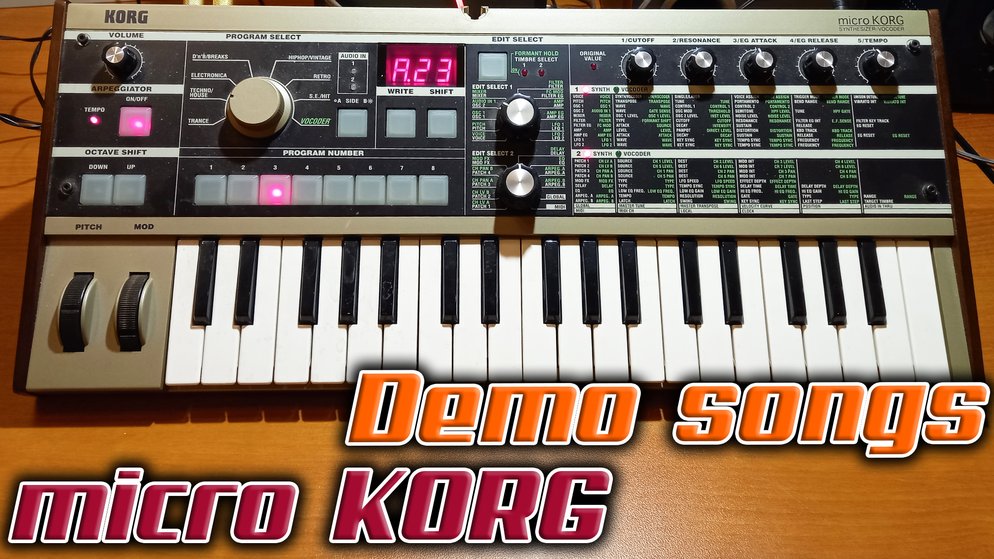 Виртуальный аналоговый синтезатор microKorg  - слушаем 8 Demo songs.