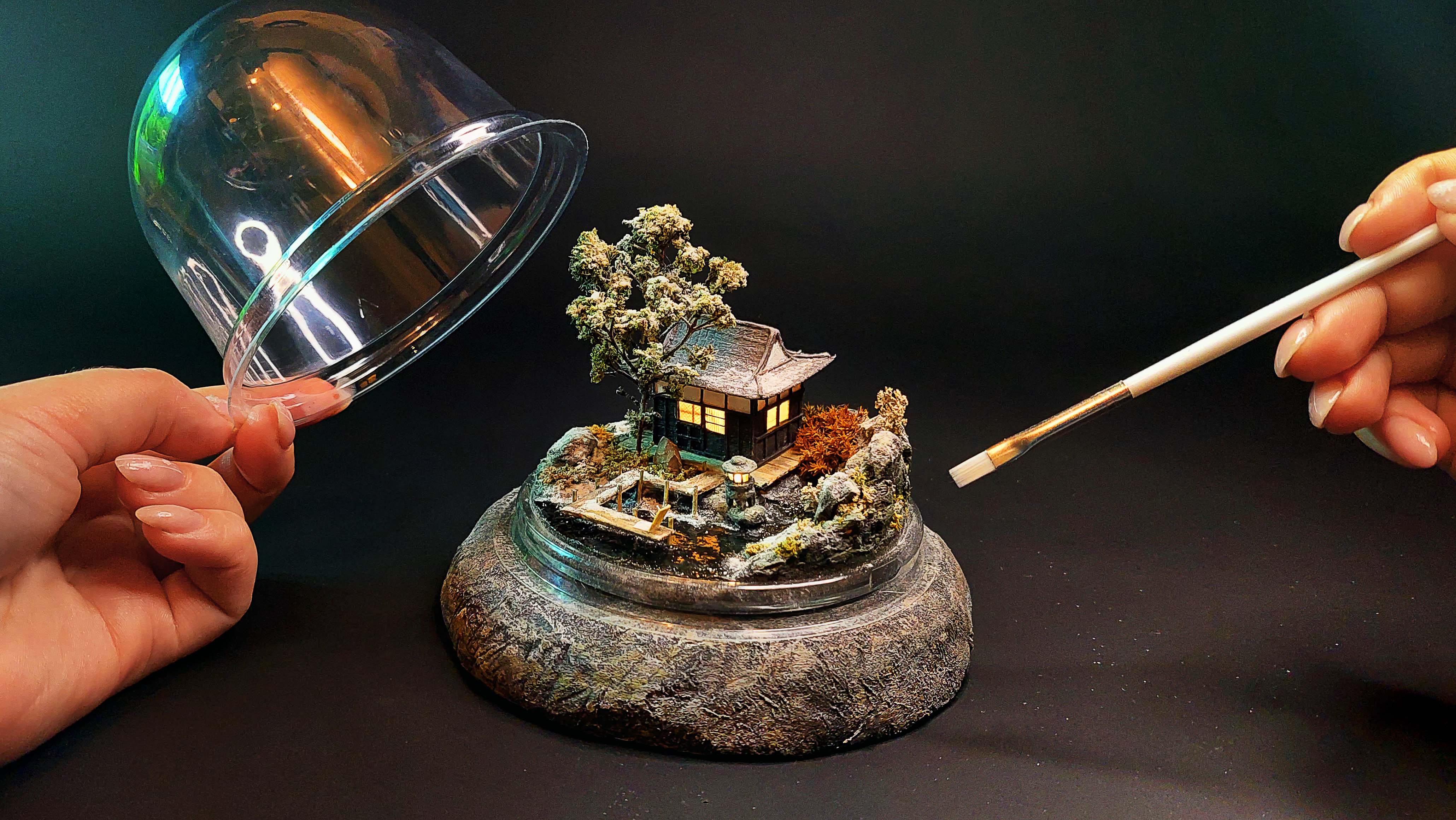 Азиатская зимняя диорама под пластиковым куполом - делаем дом Кадзу из Легенды Ивы