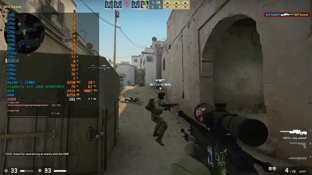 Counter-Strike Global Offensive Ryzen 7 3700X RAM KILLSRE 32GB DDR4 3200 Gigabyte GTX 1060 6GB HIGH