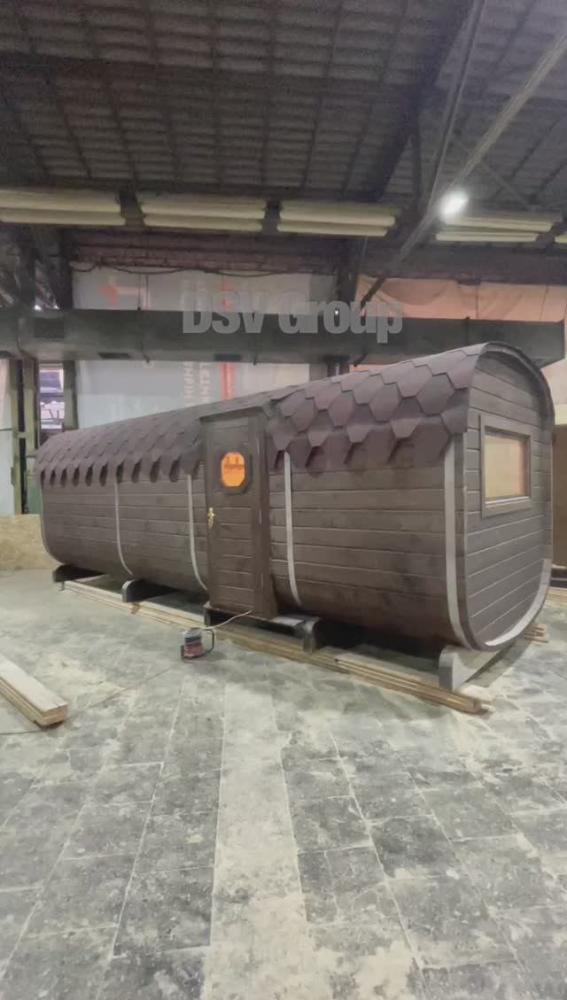 Обзор бани-бочки квадро 6*2.15м с боковым входом от DSV Group