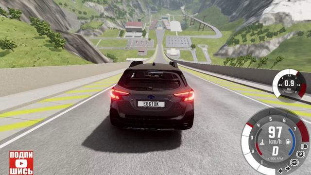 BeamNG Drive Прыжок в длину на автомобиле! (Subaru Outback) Мод патруль!