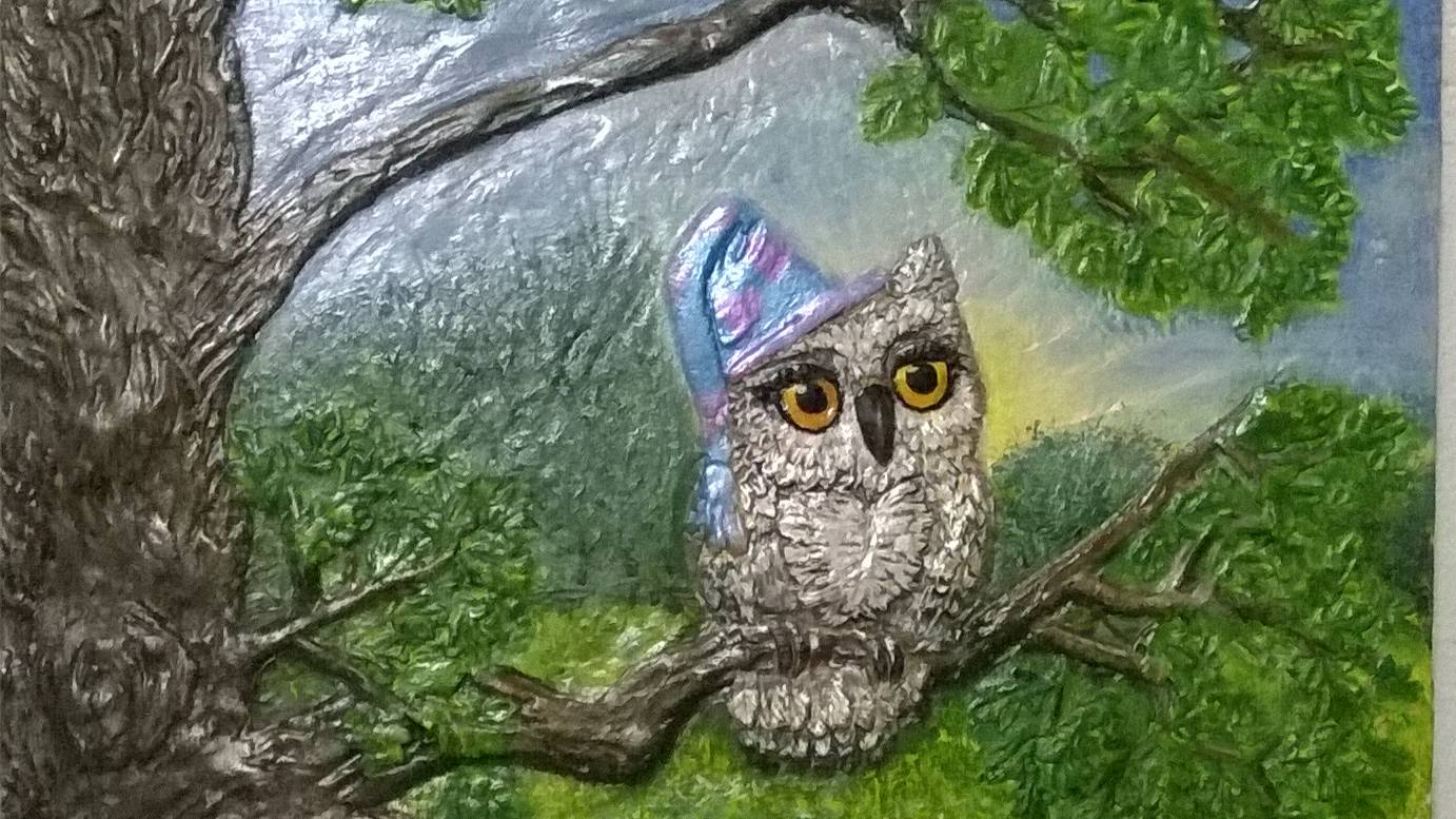 Картина барельеф . Доброе утро совушка