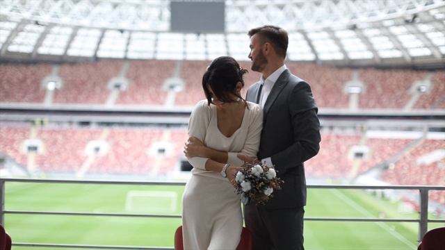 Wedding at the stadium. Backstage