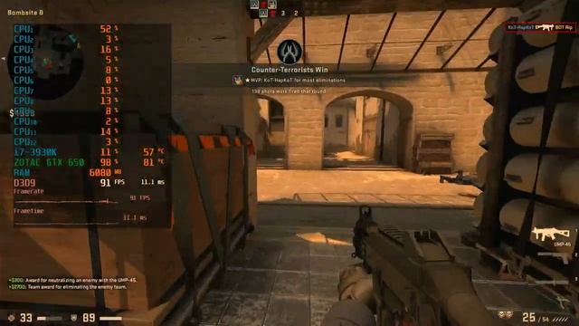 Counter Strike Global Offensive i7 3930K RAM HYPER X 16GB DDR3 1600 ZOTAC GTX 650 2GB HIGH SETTINGS