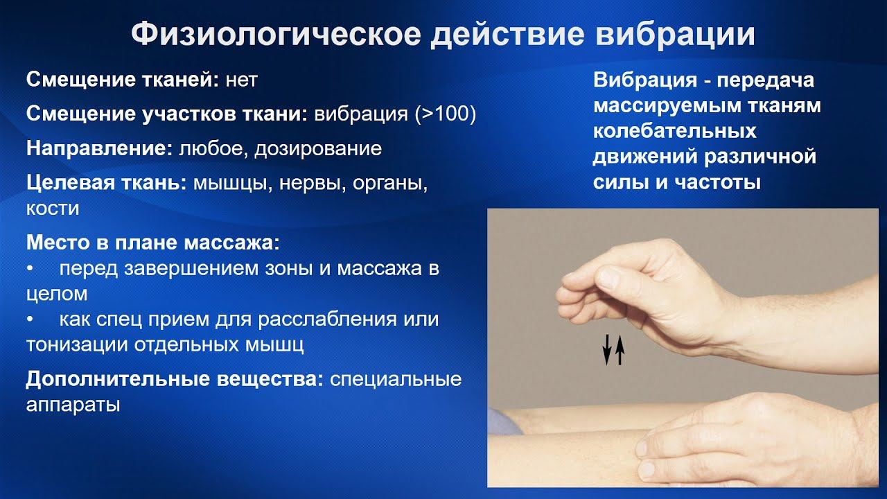 1.17 Физиологическое действия вибрации. Правила. Выжимание. Движение | Классический массаж. Цикл 1