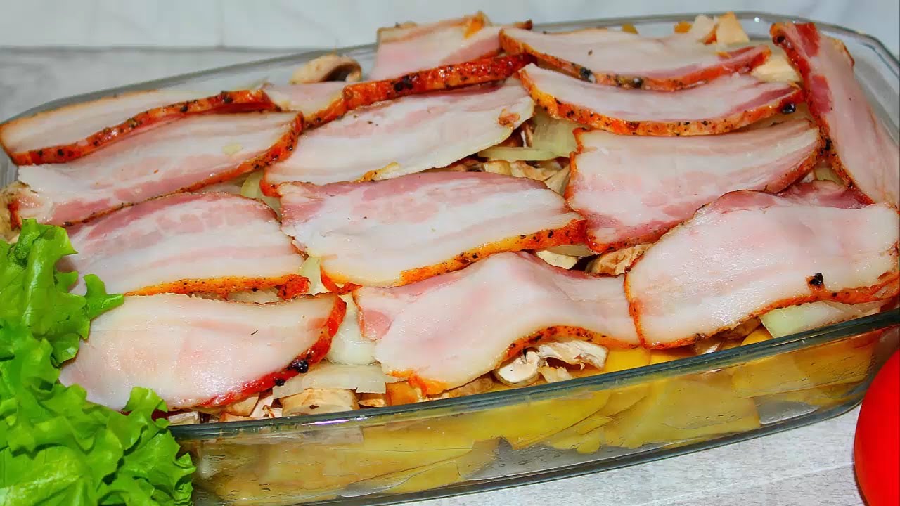 Готовим Картофель с Грибами и Салом в Духовке! Вкуснейший Ужин.mp4