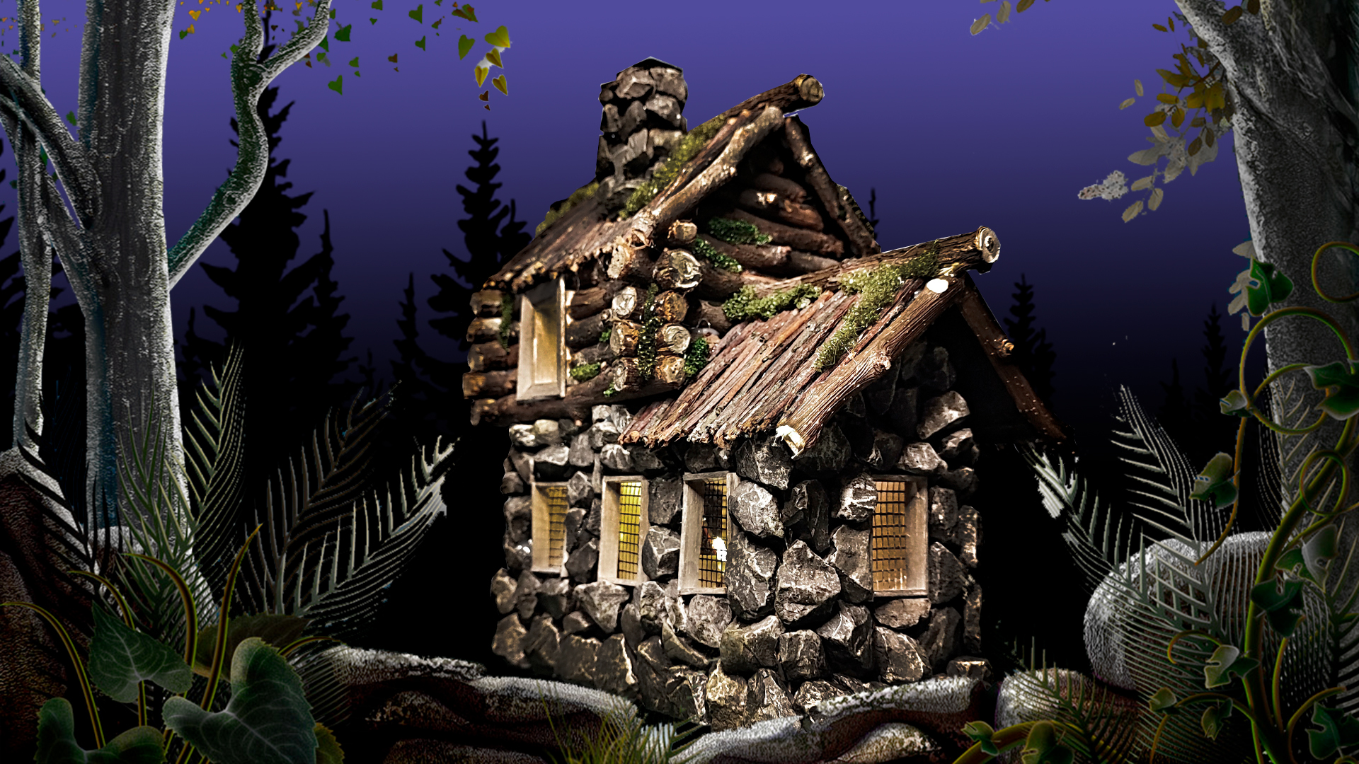 Избушка из природных материалов. Домик из картона своими руками. Избушка в лесу.