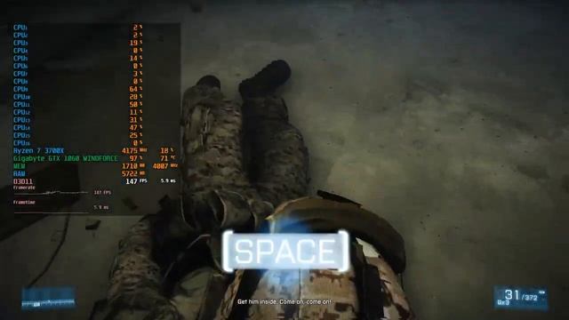 Battlefield 3 Ryzen 7 3700X RAM KILLSRE 32GB DDR4 3200 Gigabyte GTX 1060 6GB ULTRA