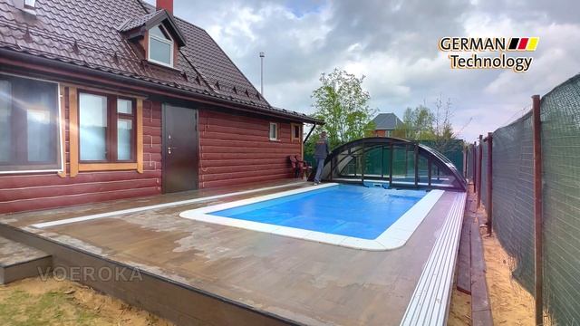 Павильон для бассейна модель TELEDOM. Прозрачный поликарбонат. Цвет профиля Коричневый