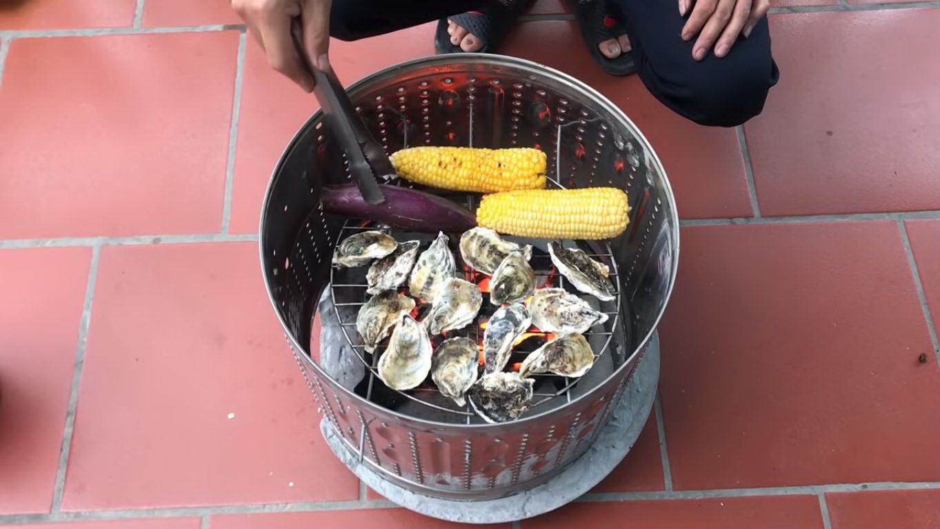 Печь-гриль из сломанного барабана от стиральной машинки