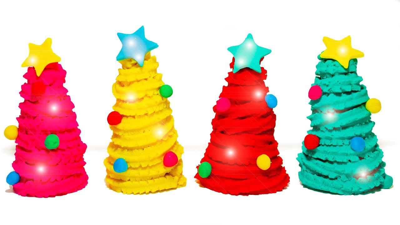 Учим Цвета - Елочки из Пластилина Плей До с Игрушками Герои в Масках Три Кота Маша и Медведь