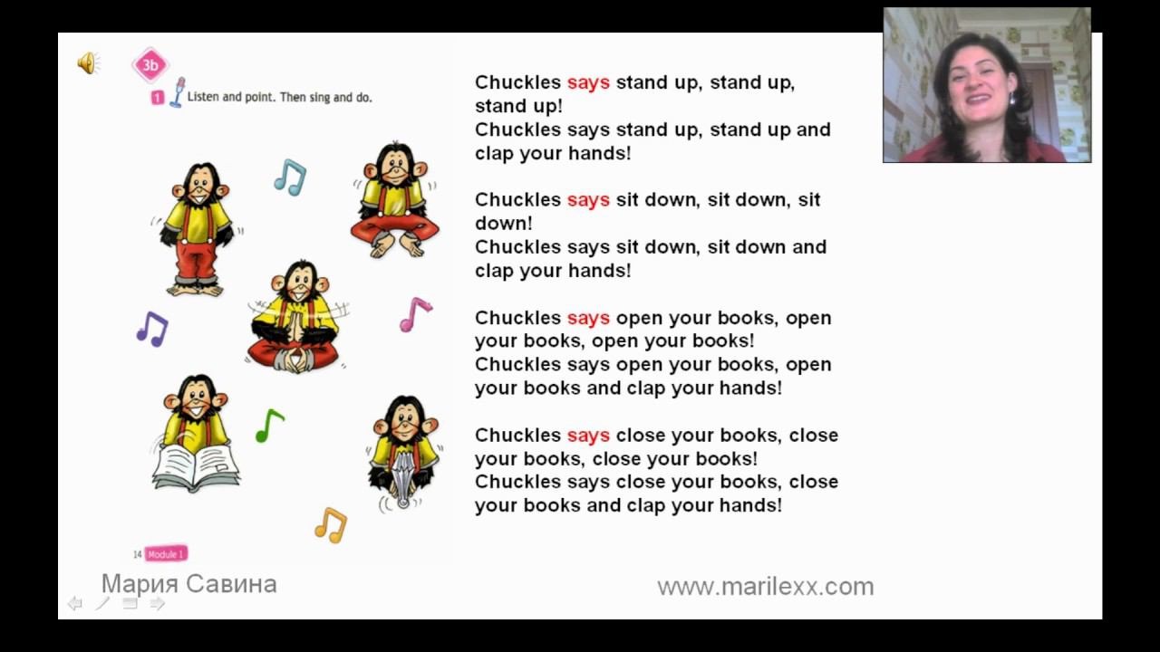 Spotlight Starter (Module 1) 3b. ПЕСНЯ Chuckles says stand up! p. 14