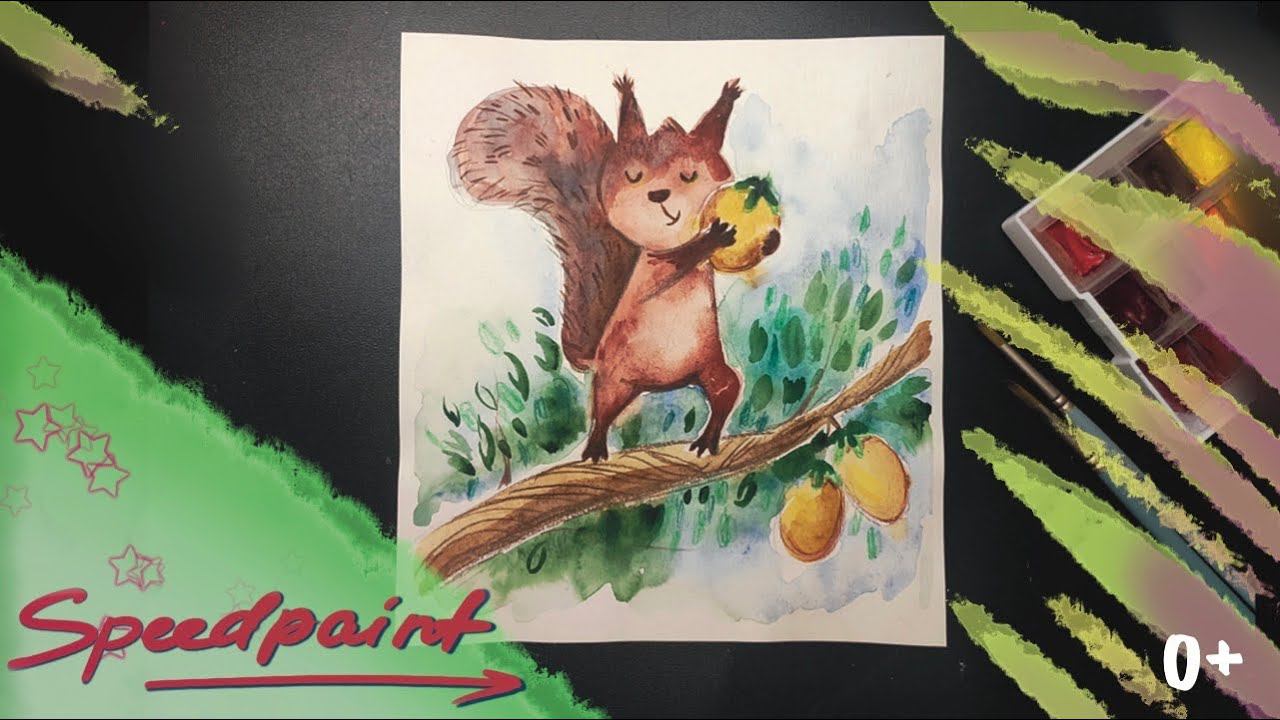 Как нарисовать белочку гуашью легко. Поэтапное рисование для начинающих и детей. Speedpaint