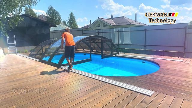 Павильон для бассейна модель TELEDOM. размеры 8,5х4,5х1,3м. Цвет Коричневый. Прозрачный поликарбонат