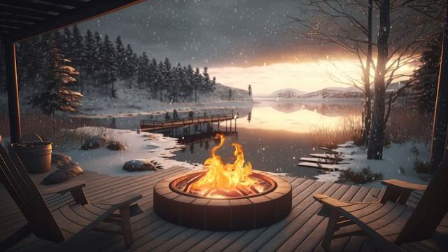 Окунитесь в волшебный зимний мир: падающий снег, потрескивание камина и безмятежность на террасе