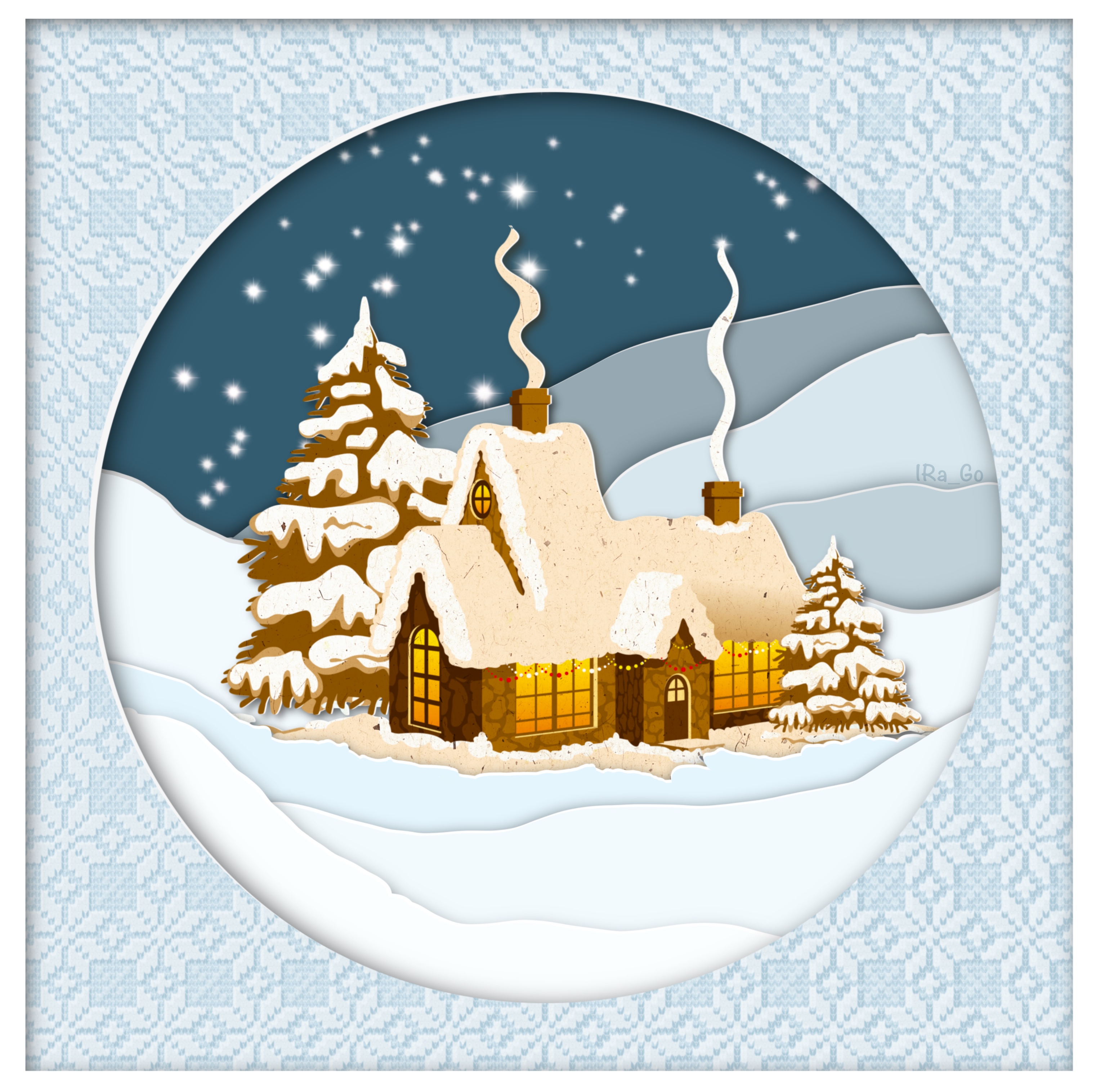 Таймлапс процесса рисования открытки в бумажной технике