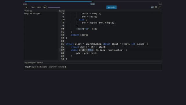 Search for a node in a linked list