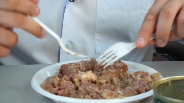 Меня чуть не стошнило. Тушенка по российским ГОСТам.