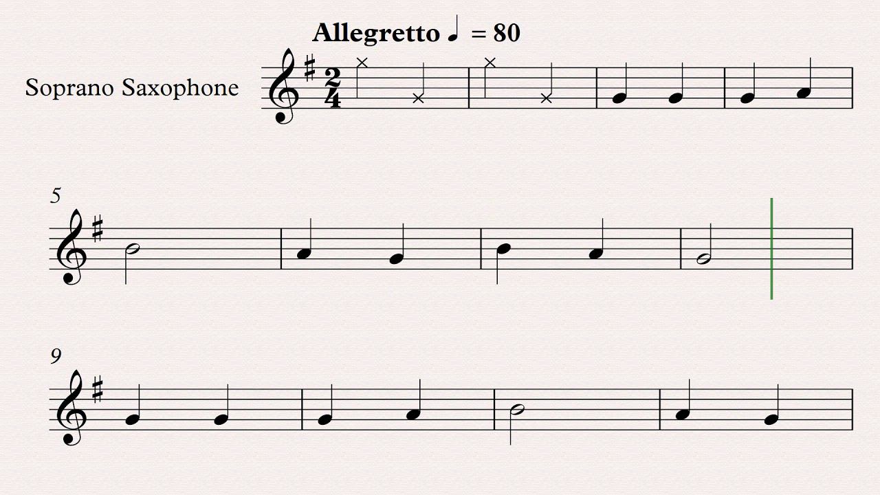 Русская народная песня "Ходит зайка по саду" ноты и видео-минусовка для саксофона-сопрано в темпе 80