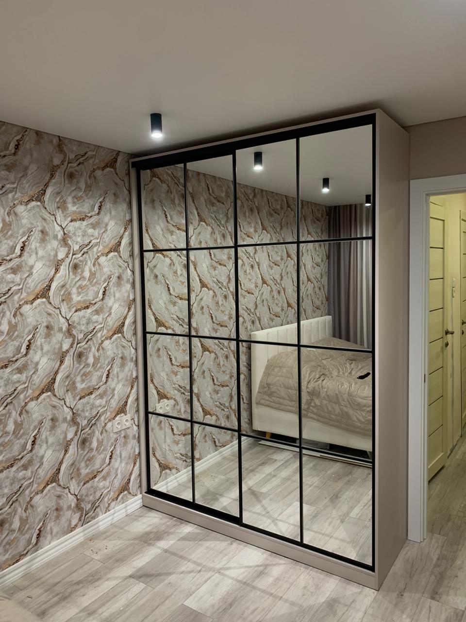 Двухдверный шкаф-купе с зеркалом в спальню