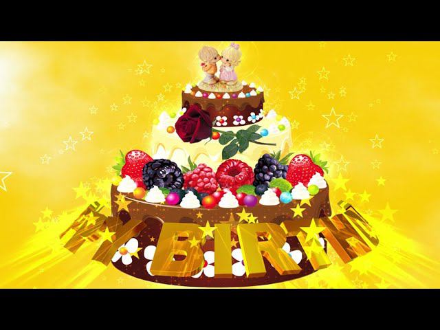 Шикарное поздравление HAPPY BIRTHDAY. ТОРТ на бело-золотистом волшебном фоне с эффектом звёзд