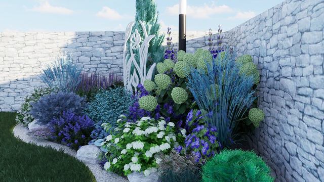 Кустарниковая группа в синих тонах