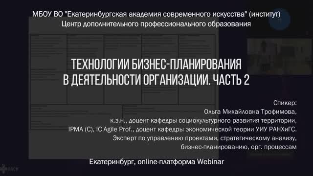 Технологии бизнес-планирования в деятельности организации. Часть 2