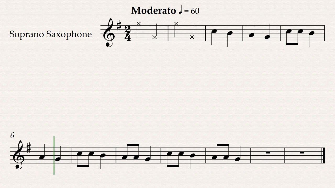 Русская народная песня "Скок, скок, поскок" видео-минусовка и ноты для саксофона-сопрано, темп 60