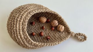 Вязаная подвесная корзина из джута. Корзина-капля